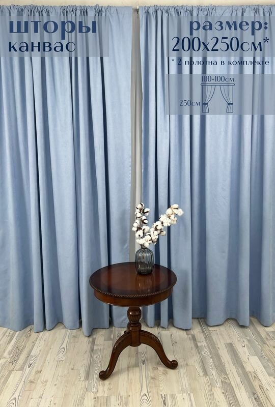 Шторы Милкитекс канвас 200х250см / комплект (100х250см - 2шт) бархатистых портьер для зала, кухни, спальни, барвинковые
