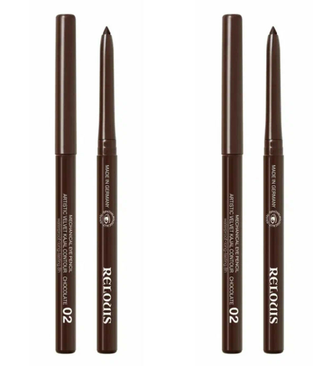 Карандаш для глаз Relouis Artistic Velvet Kajal Contour тон 02 шоколадный, механический, 0,36 гр, 2 шт.