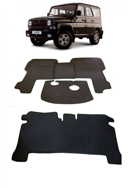 Ева коврики UAZ Hunter 2003+ (корейская сборка) / Ева ЭВА сота/ цвет Черный c черной окантовкой / EVA Smart / коврики в салон автомобиля UAZ