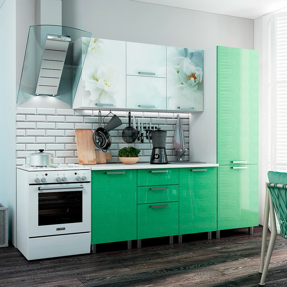 Кухня 2,1м "Бьянка" салатовые блестки/фотопечать (M32)