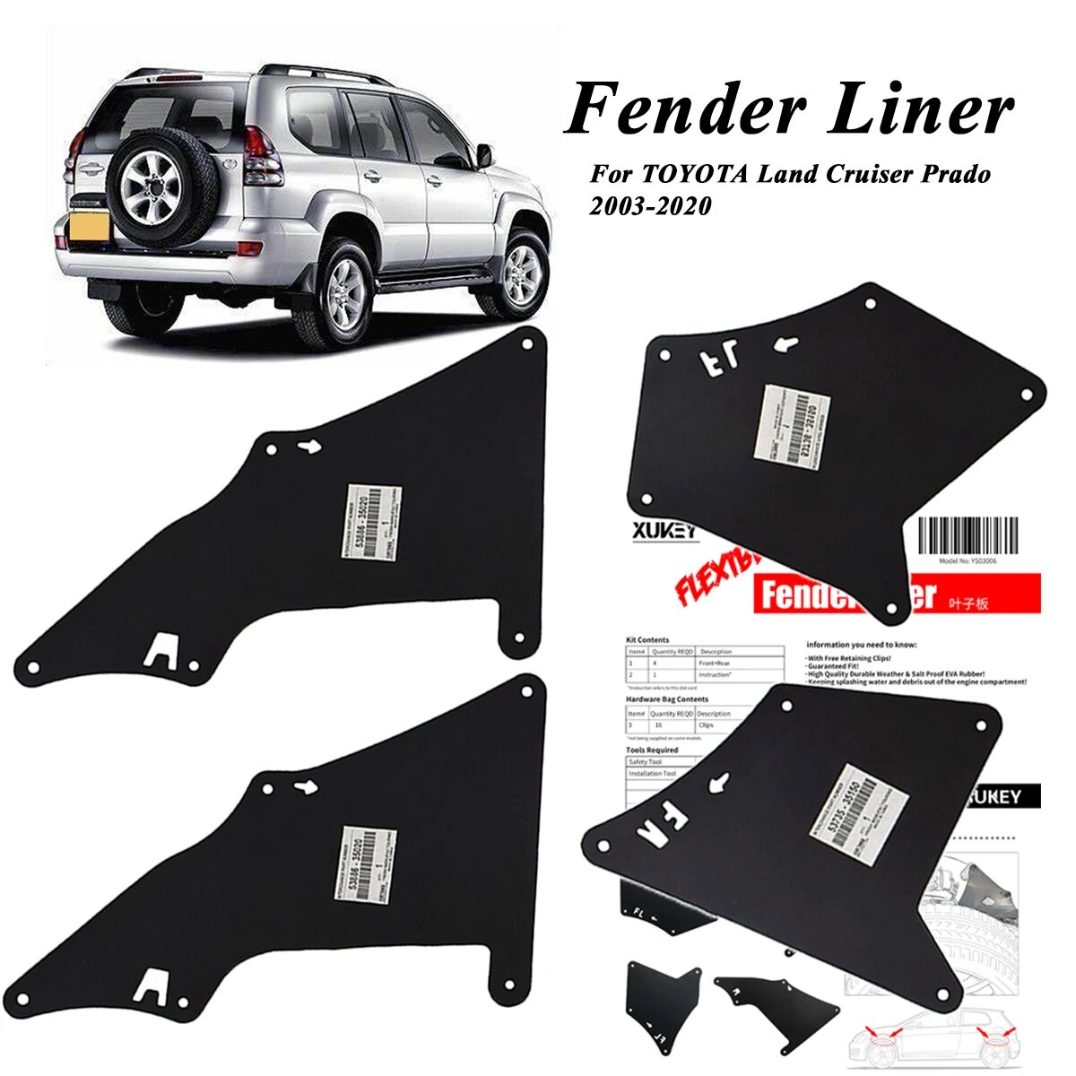 Брызговики для Toyota Land Cruiser Prado 03-20, 5388635020 5373535150 5373635150