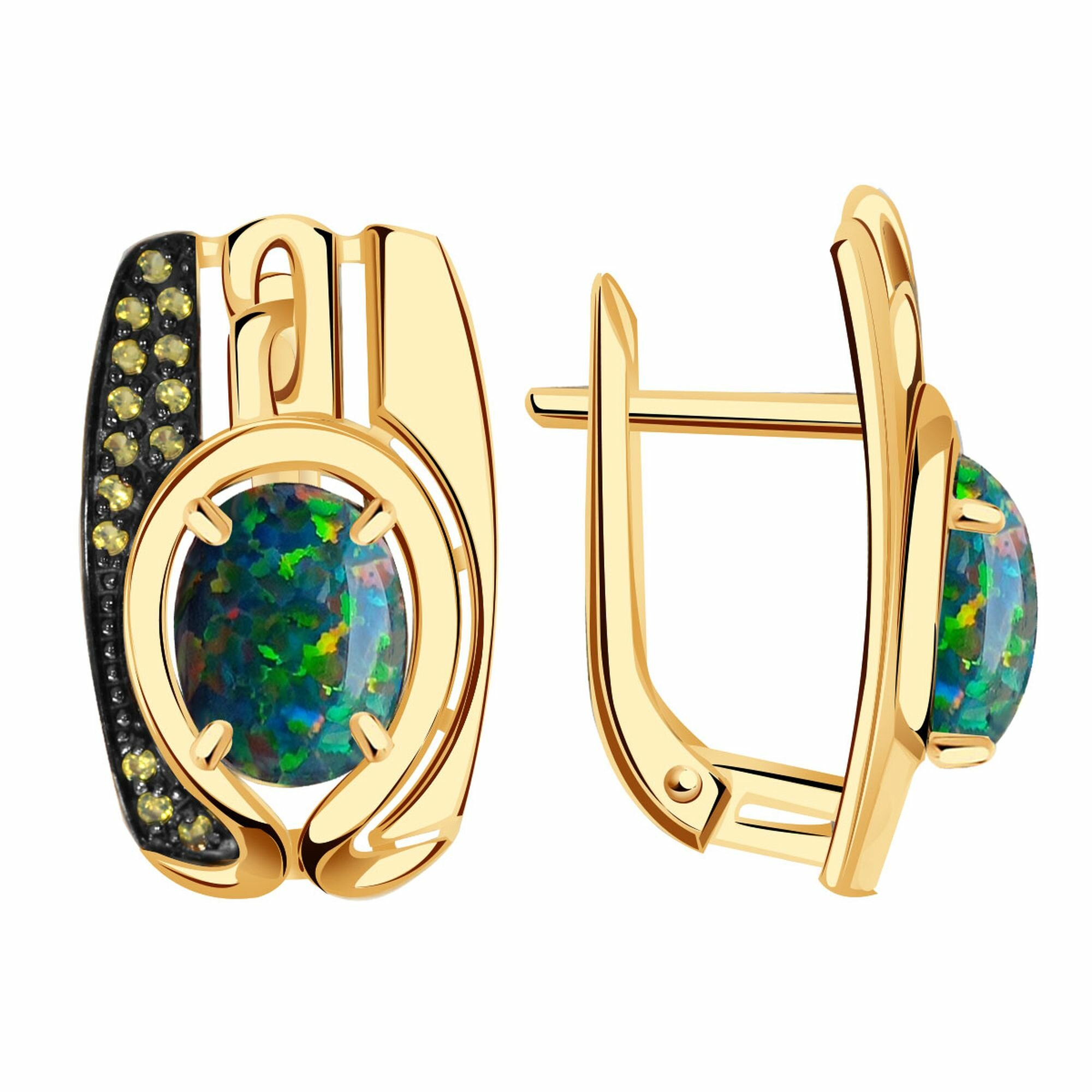 Серьги, красное золото, 585 проба, фианит, опал