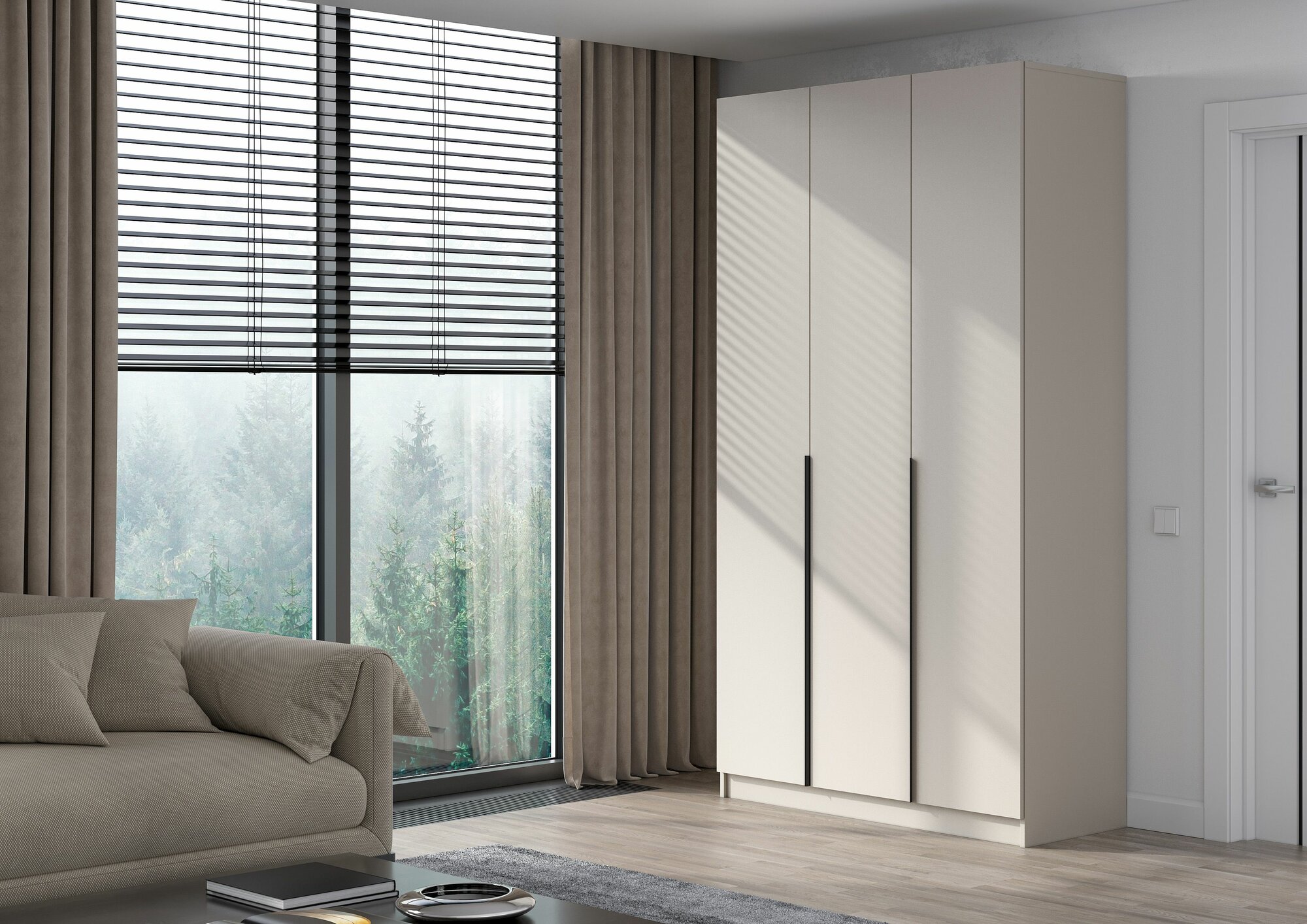 Шкаф Астрид Элегант-4, распашные двери, ЛДСП, с ящиками, светло-бежевый