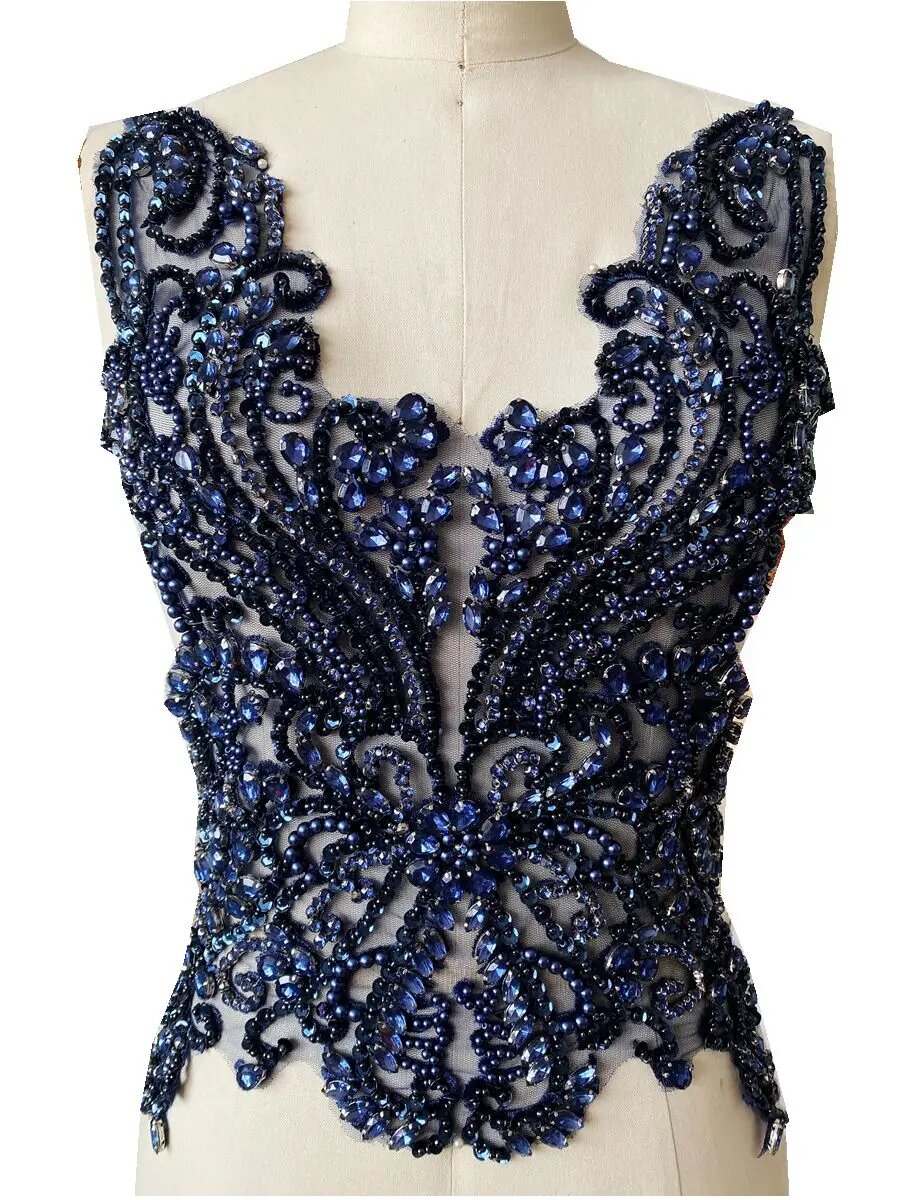 Кружевная аппликация из страз и бусин zbroh Темно-синий, Темно-синий