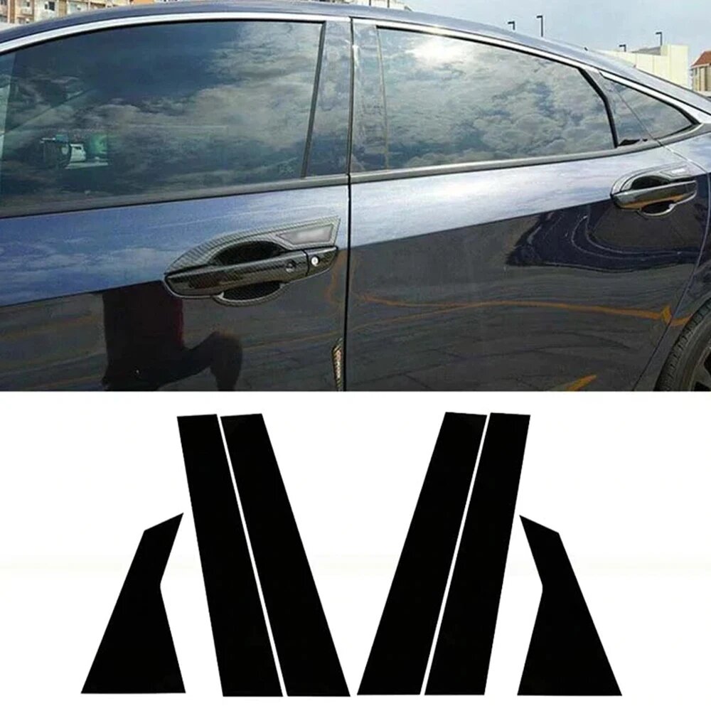 6 шт, автомобильные аксессуары для Honda Civic 10, 2016, 2017, 2018, 2019, 2020, глянцевые черные столбики для дверей и окон, комплект обшивки