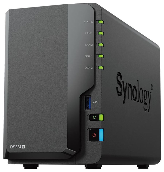 Сетевой накопитель Synology DS224+ без дисков, черный, 2 отсека, 4 ядра