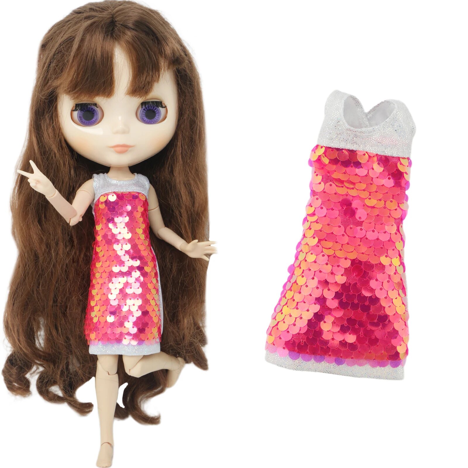 Платье для куклы Blythe, розовое, NO. OE