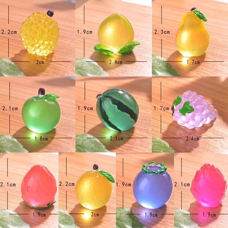 Миниатюрные светящиеся фигурки фруктов 10Pcs