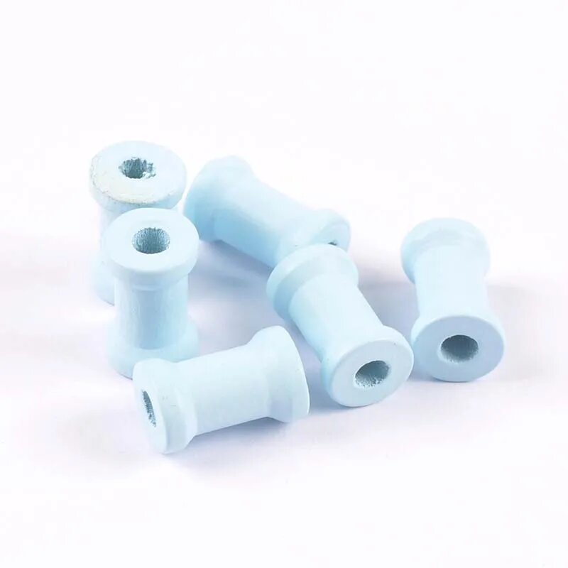 Деревянные катушки для ниток, Blue, Белый