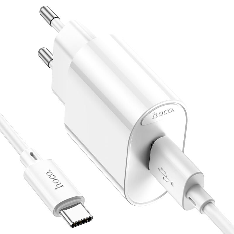 Сетевая зарядка USB Hoco C109A, 3A, 18W QC3.0 c кабелем Type-C, 1м, белый