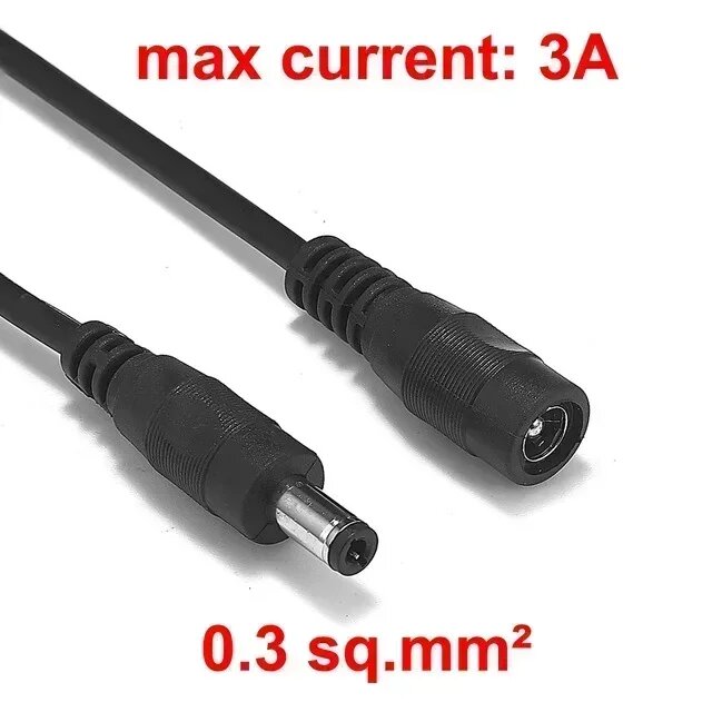 Удлинитель DC 24В 5.5x2.1 мм, 1м, Black 22AWG