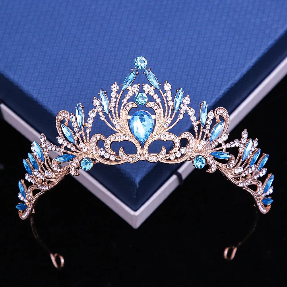 DIEZI тиара с кристаллами для девочек gold sky blue