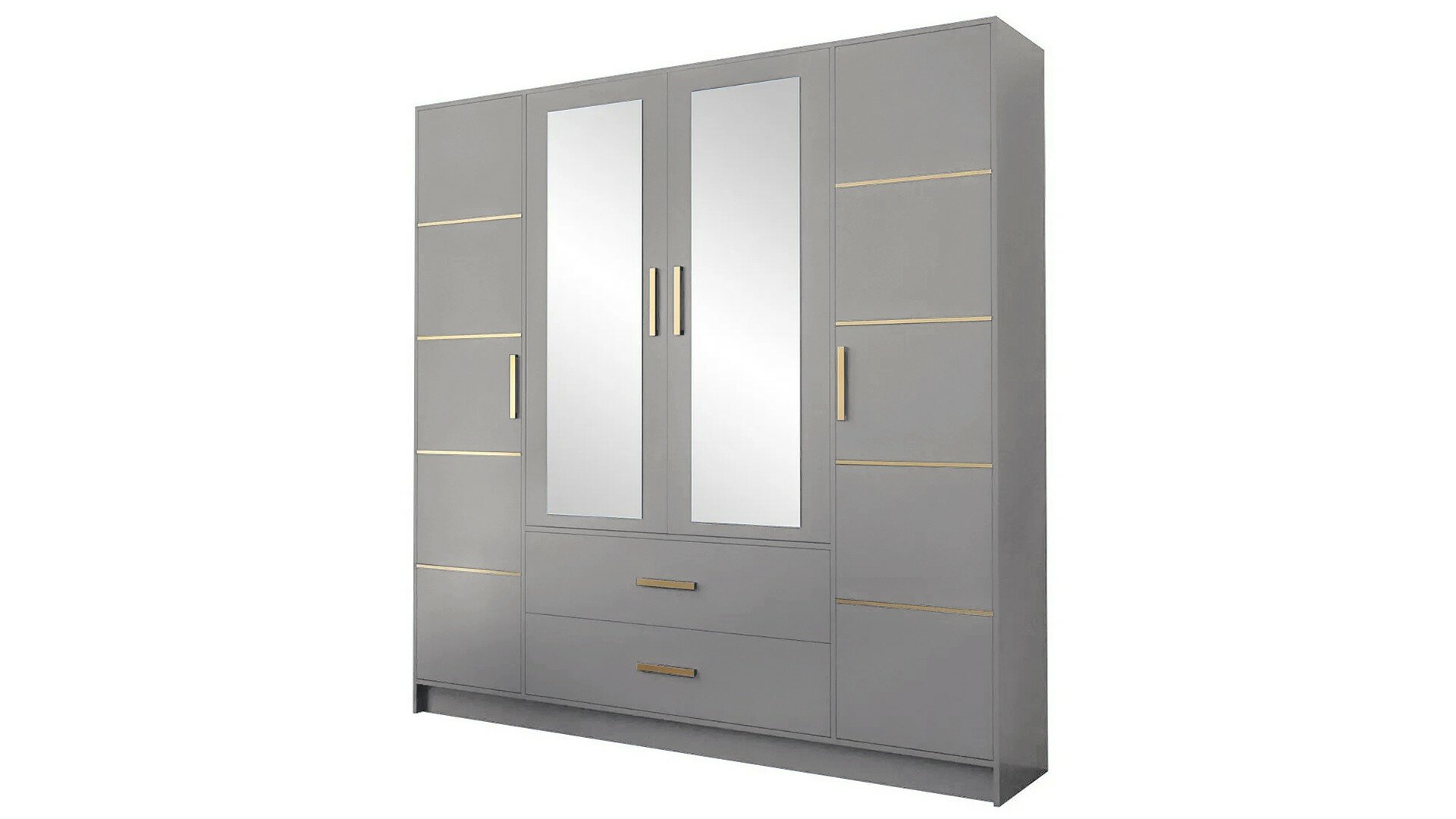 Шкаф распашной Афродита, четырехдверный, с ящиками, 210х60х220 см, ЛДСП, серый