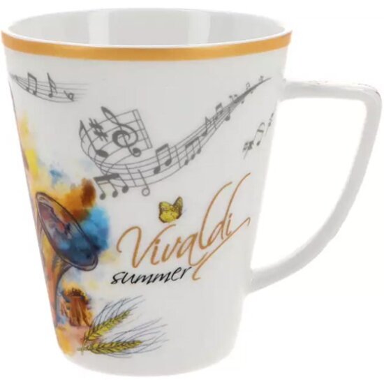 Кружка Carmani A. Vivaldi Лето 380 мл, фарфор, белая, с желтым кантом (CAR2-840-7305)