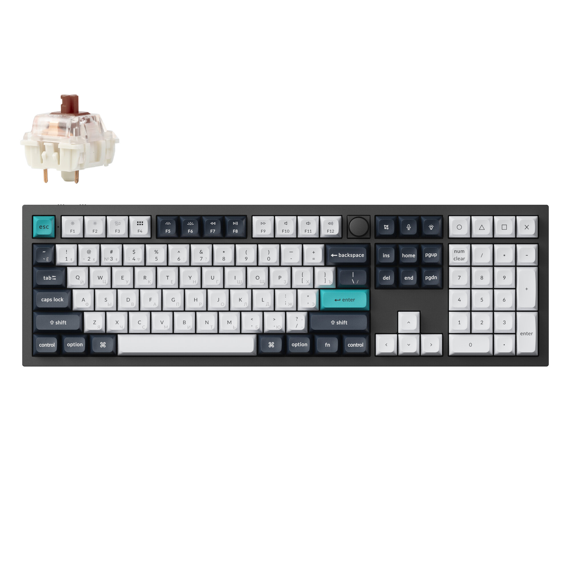 Беспроводная механическая клавиатура Keychron Q6 Max (100%) цвет Carbon Black, RU/EN раскладка, RGB, Hot Swap, кейкапы без подсветки, тактильные переключатели (Gateron Jupiter Brown)