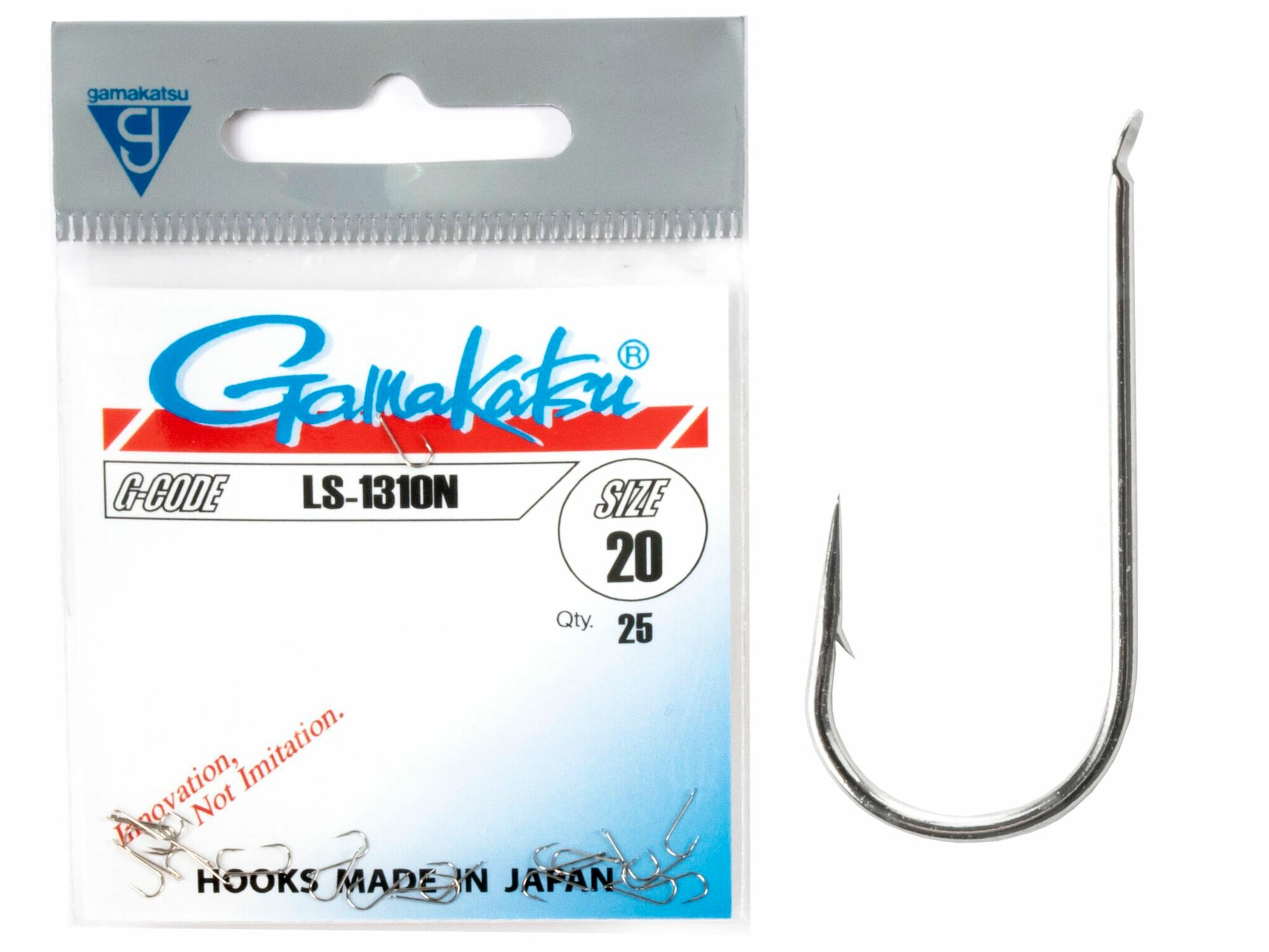 Крючки для рыбалки одноподдевные металлические набор на щуку и сома, Gamakatsu LS-1310N HOOKS NICKEL разм. 20 25шт. по 1 упак, снасти карповые летние Япония