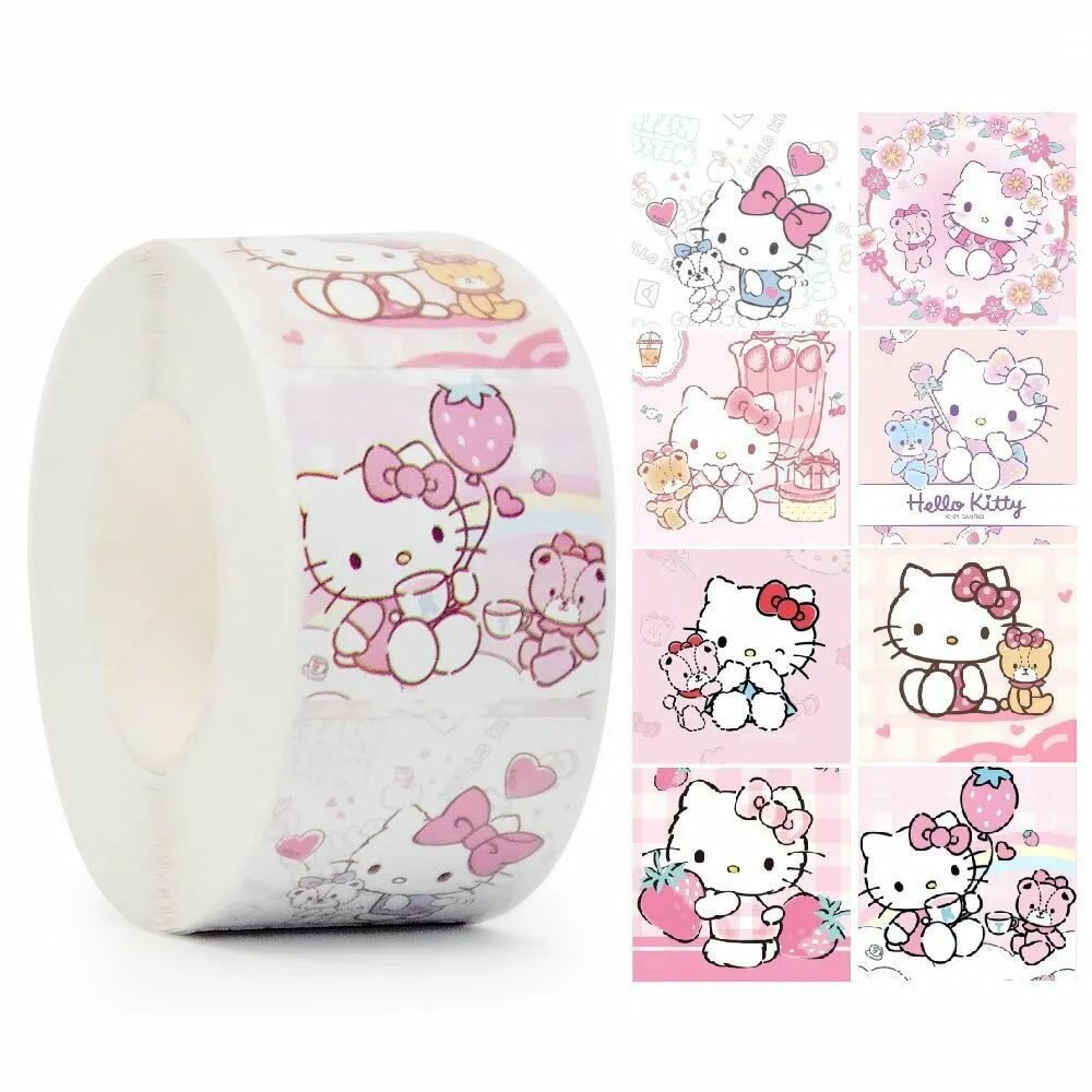 Наклейки в рулоне с рисунком Hello Kitty / Стикеры Onegai My Melody 500 штук