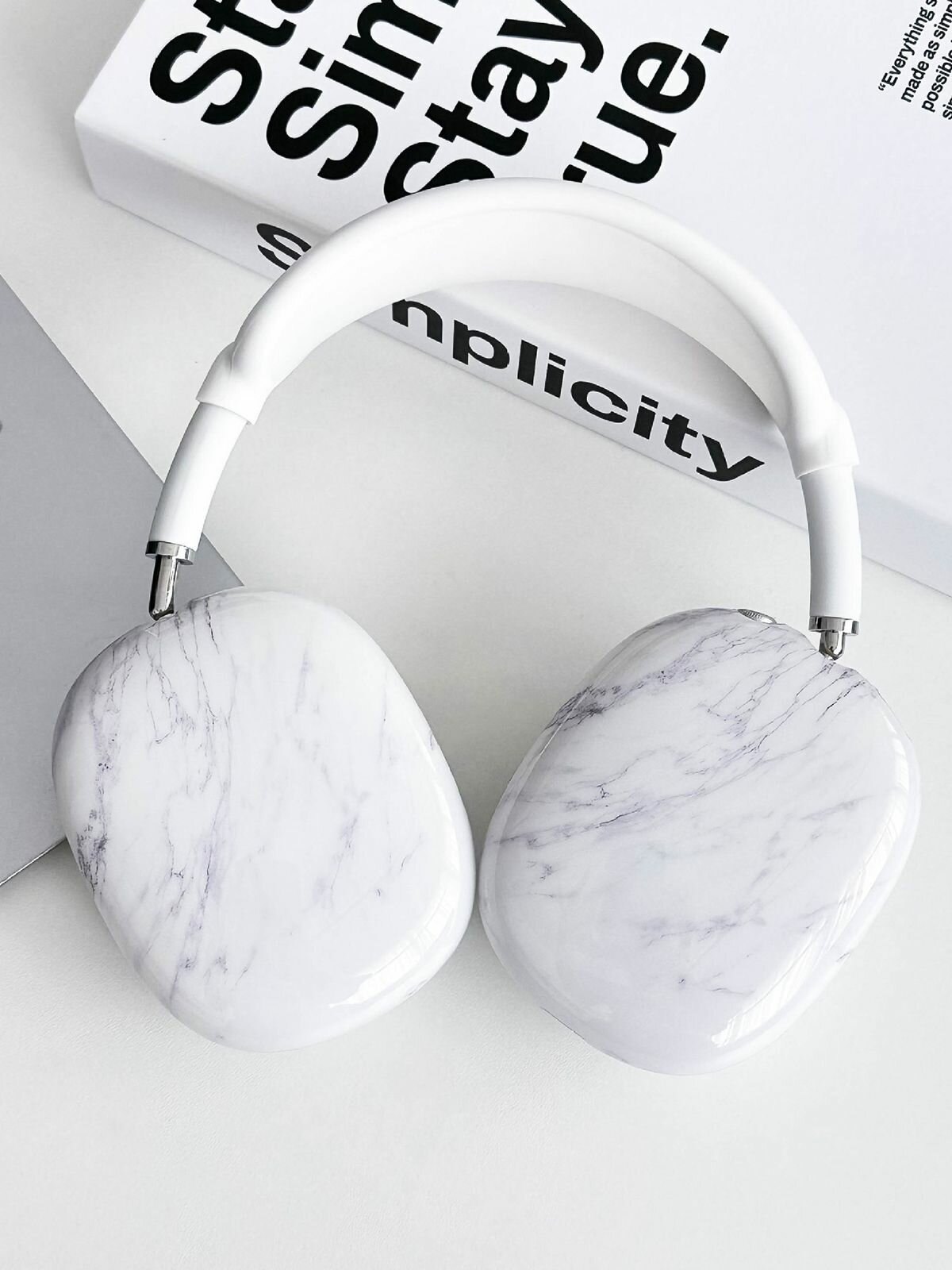 Чехол на наушники Apple AirPods Max силиконовый "Мрамор", белый