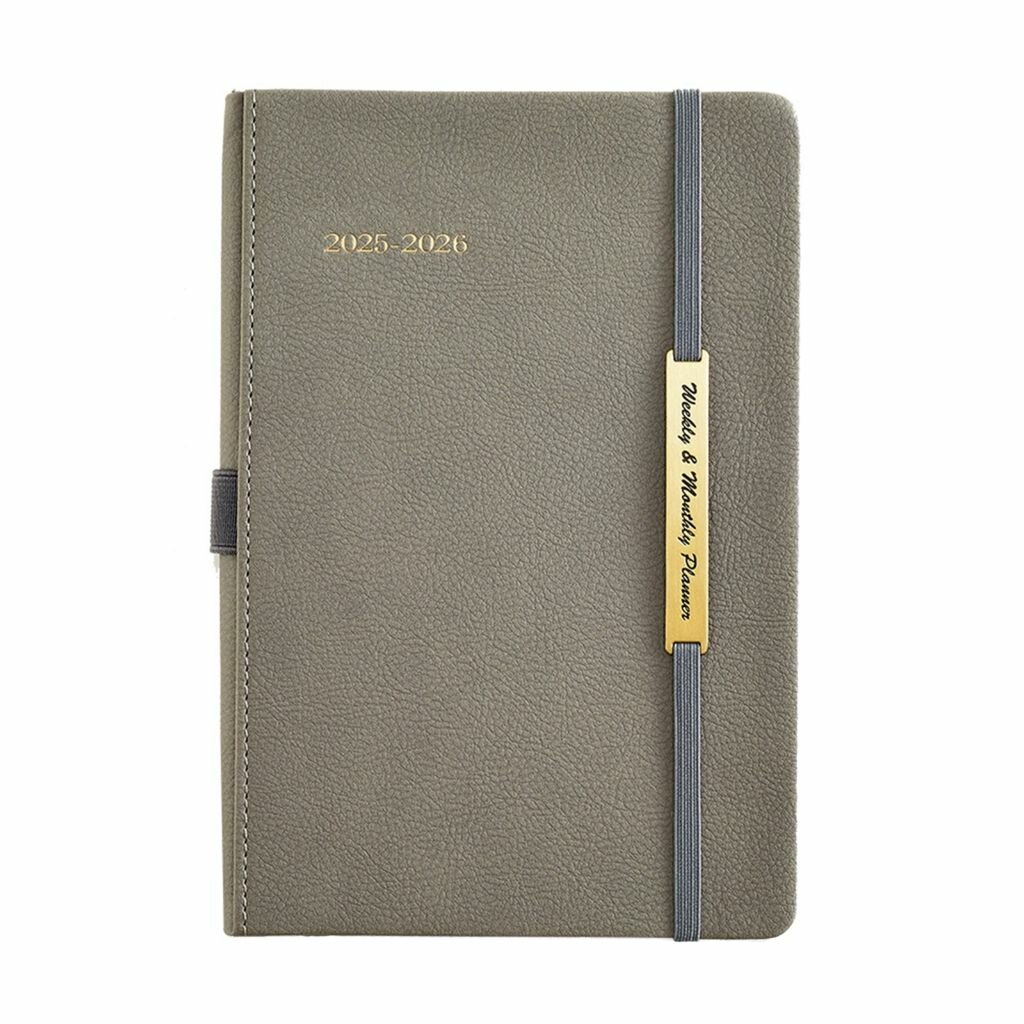 1 ежедневник с планами на 2025-2026 годы, 18-месячный календарь из искусственной кожи, блокнот для планирования на неделю, серый