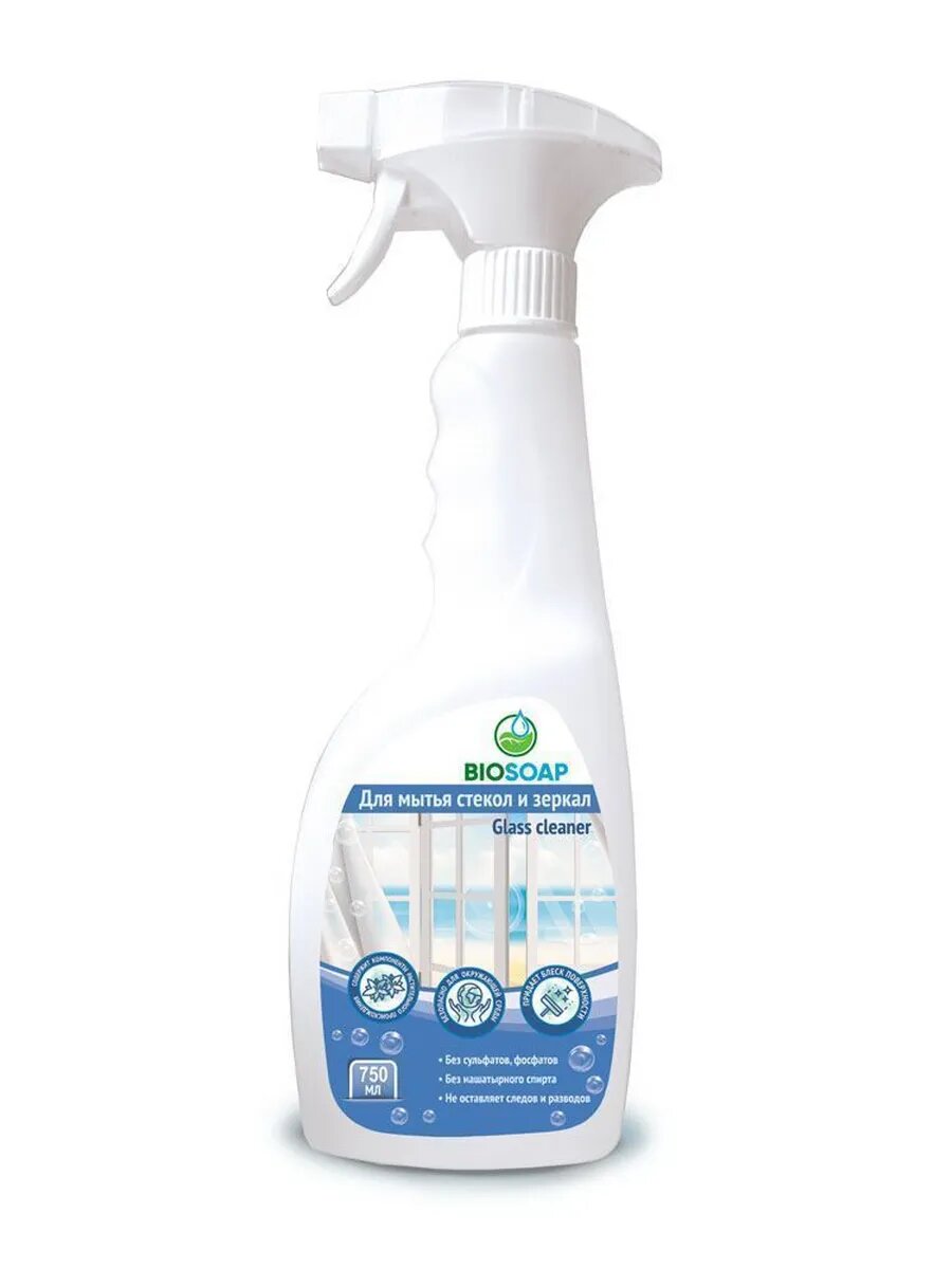 Очиститель стекол BIOSOAP Glass Cleaner, универсальный, с курком, 750мл