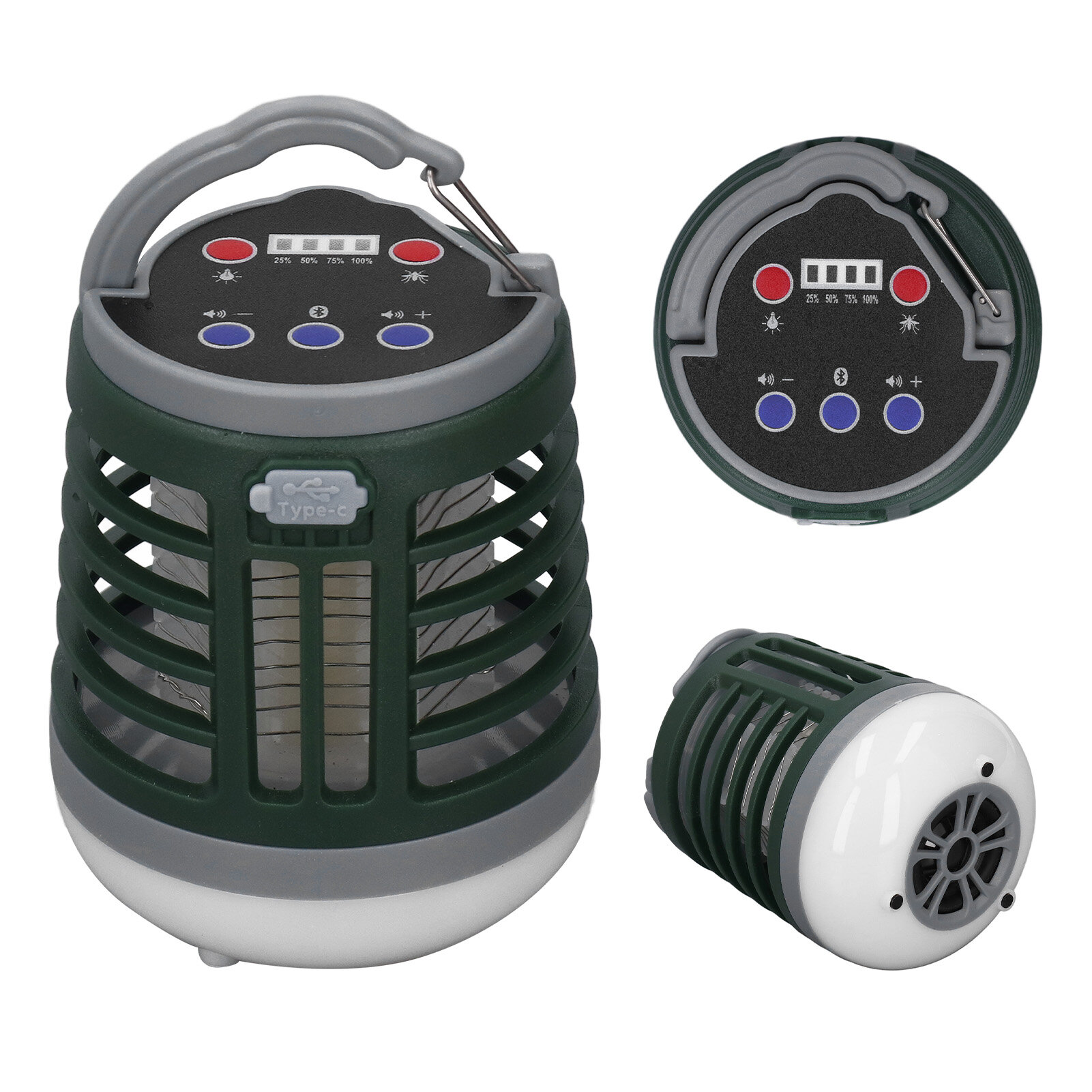 Убийца комаров Уличный фонарь для кемпинга Фонарик для палатки Лагерная лампа Перезаряжаемый от USB со встроенным аккумулятором Темно-зеленый