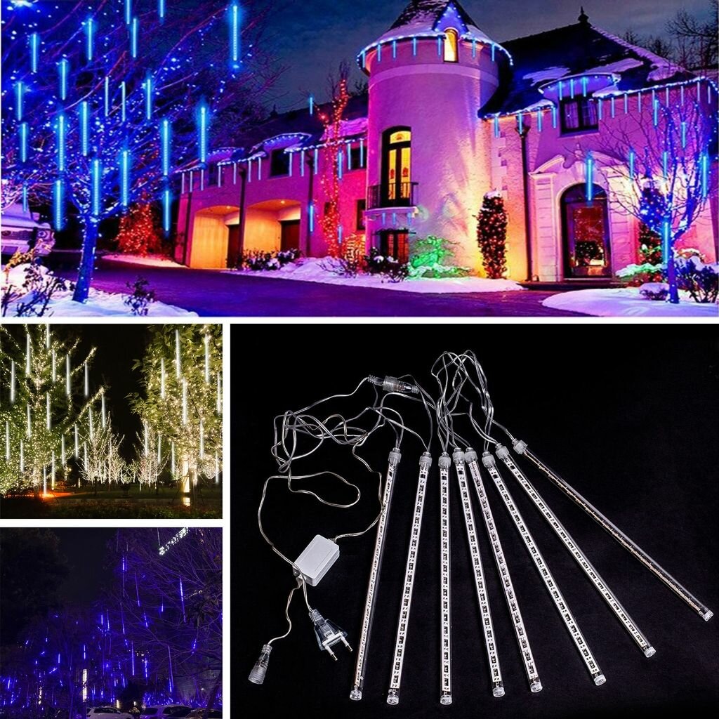 30/50 см, 8 трубок, Светодиодные фонари для метеоритного дождя, Водонепроницаемая гирлянда для падающих капель дождя