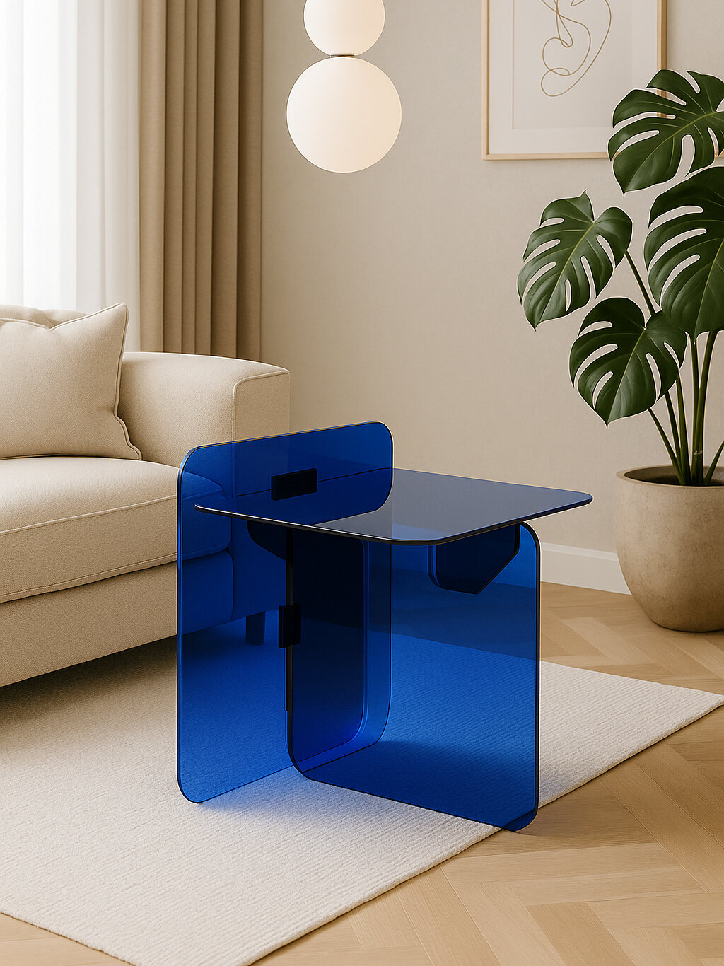 Акриловый прозрачный стол Coff журнальный синего цвета, прикроватный, для кафе из оргстекла