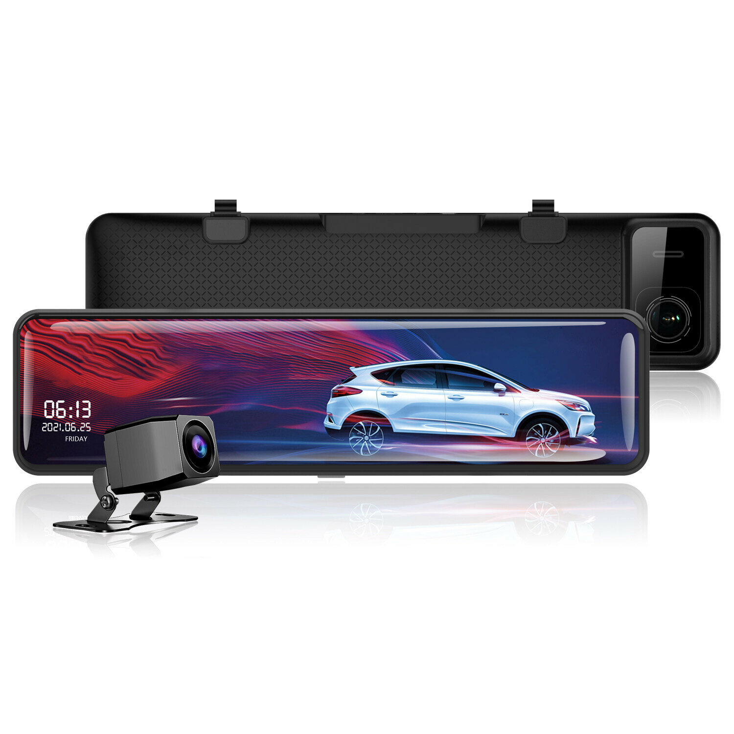 Записьватель зеркала заднего вида H9 11 дюймов для автомобиля DVR с передней и задней камерами, экран IPS сенсорный полноэкранный, обратная камера (2 камеры: передняя и задняя, 64G)