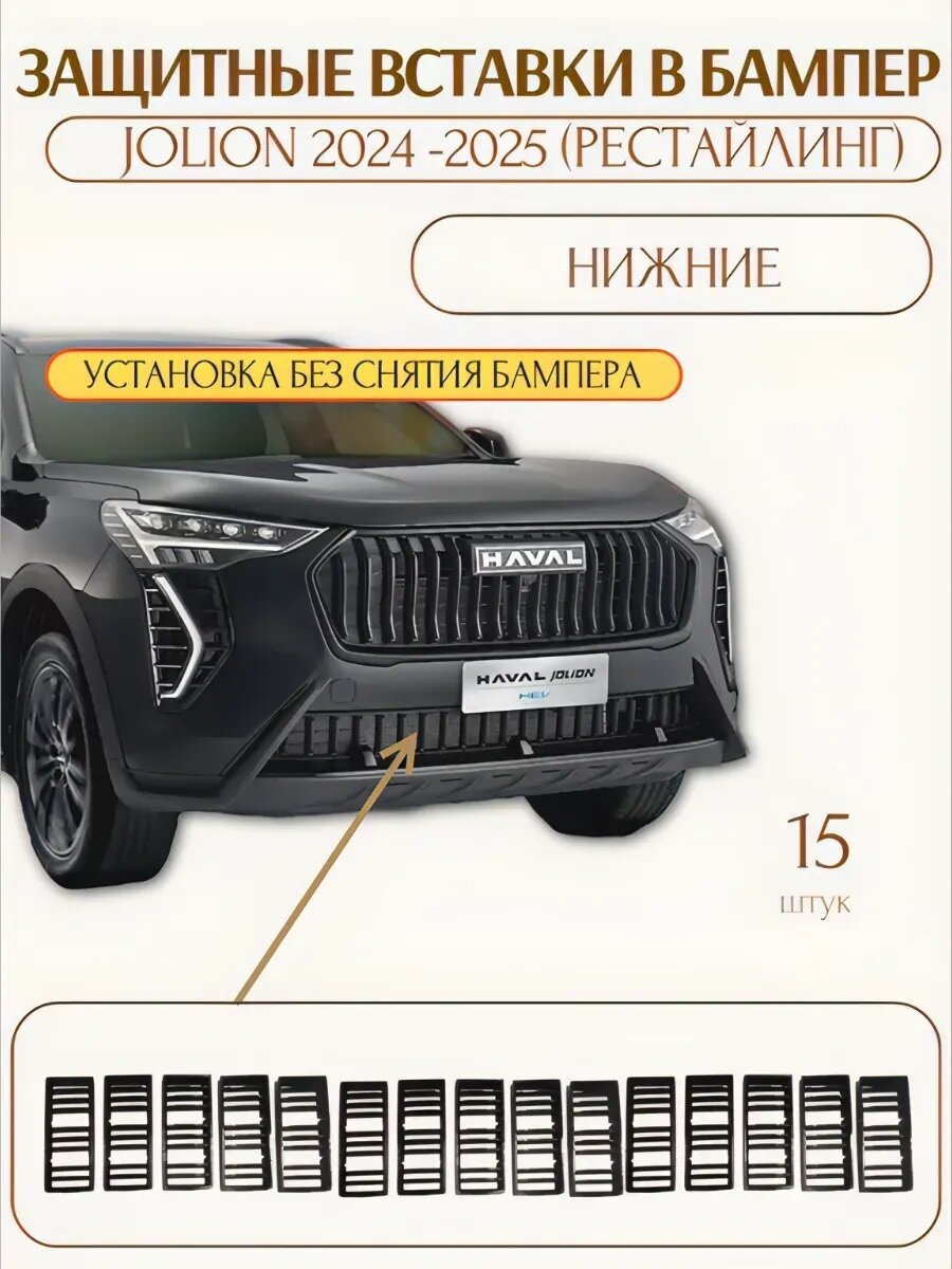 Комплект защитных вставок в нижнюю решетку переднего бампера Haval Jolion 2024- 2025 (Рестайлинг)