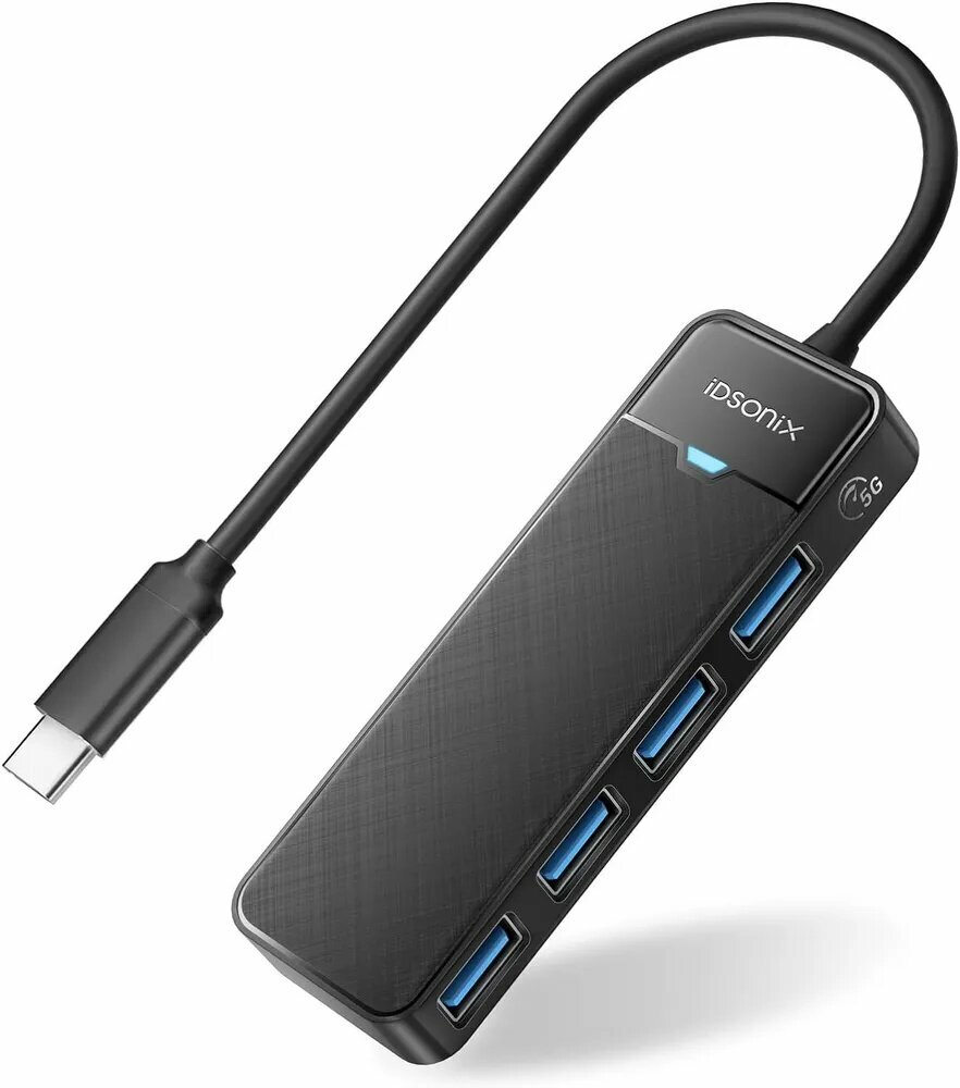 USB хаб 3.0 iDsonix-AMPW4A USB HUB 3.0, USB разветвитель, 4 порта USB-A, USB-C черные, 0.15м