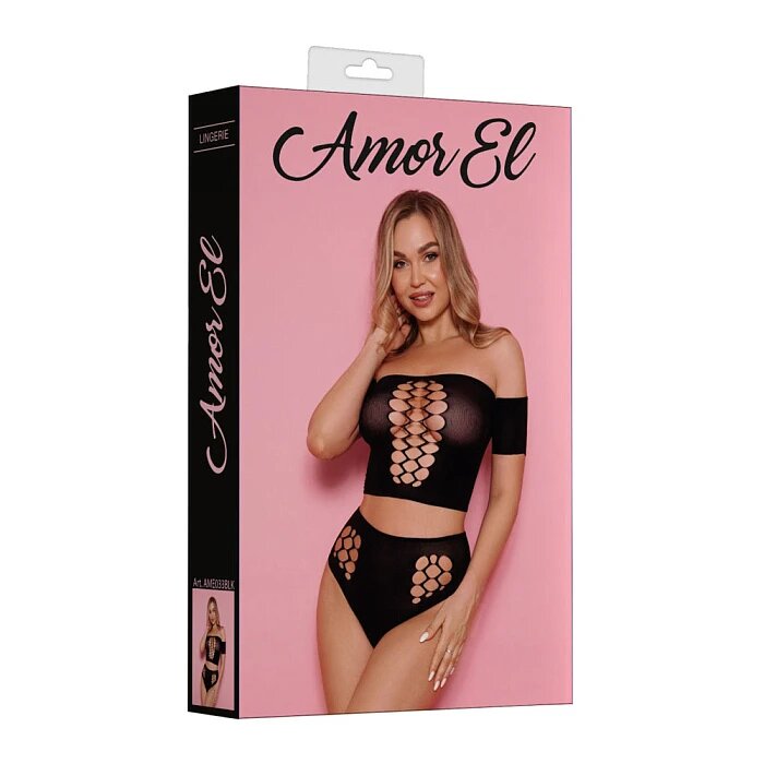 Сексуальный комплект из топа и трусиков «Amor El», чёрный (S/L)