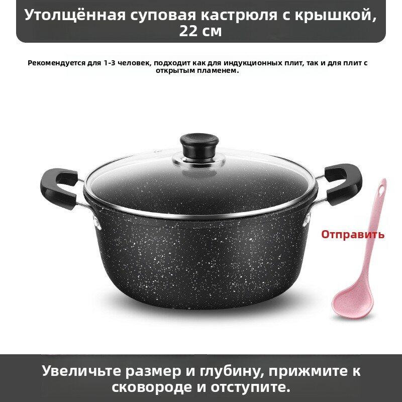 Кастрюля, чугун, антипригарное покрытие, для индукц. плит, черная, 22см