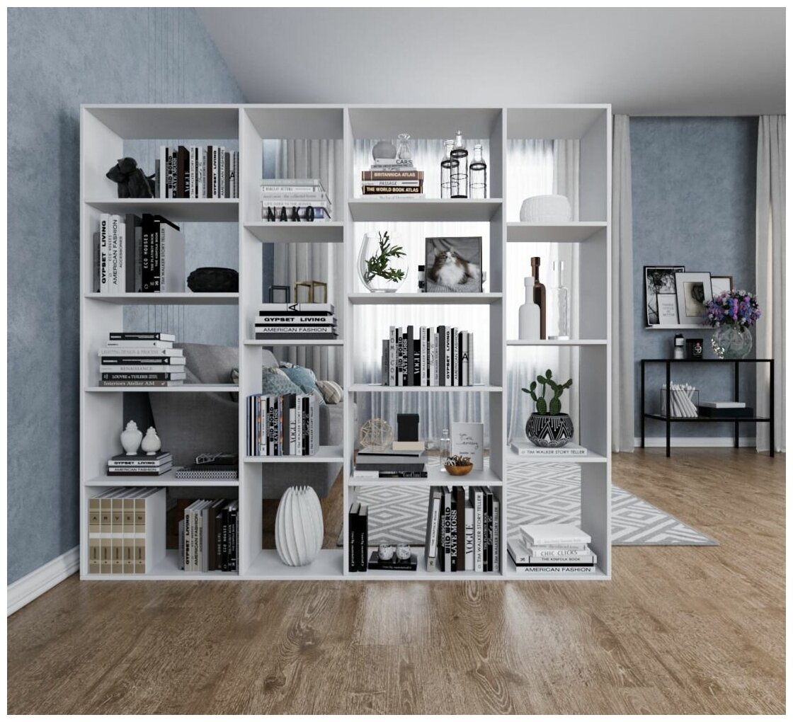 Стеллаж Перегородка в стиле Лофт модель Уют 4 Белый (ШхВхГ) 195,2х175,2х30 см.