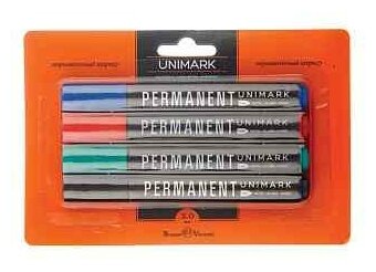 Набор из 4-х перманентных маркеров "UniMark" черный/синий/красный/зеленый