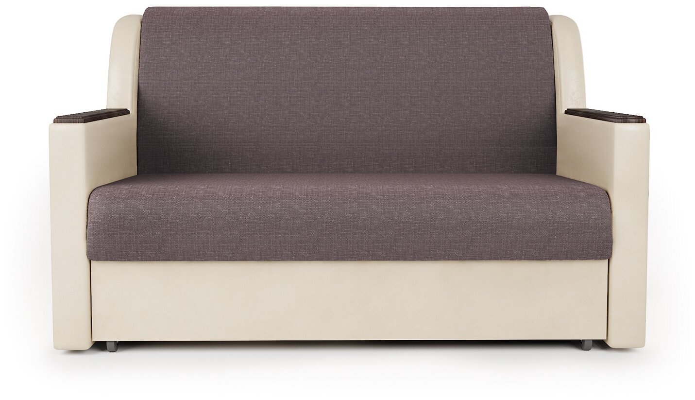 Диван-кровать аккордеон Аккорд Д, 120х194 см, рогожка латте и экокожа беж