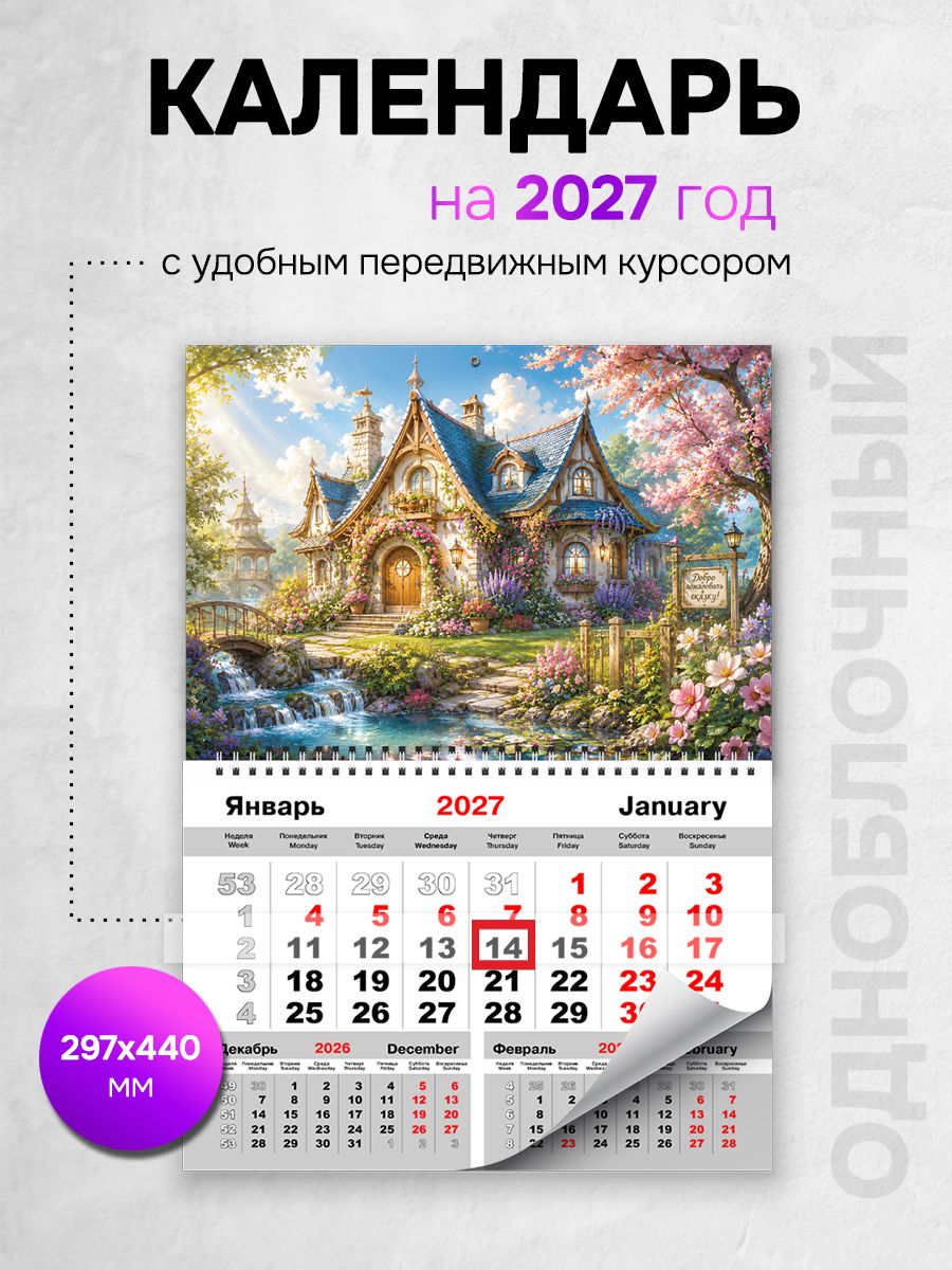 Календарь настенный 2027 одноблочный моно с курсором