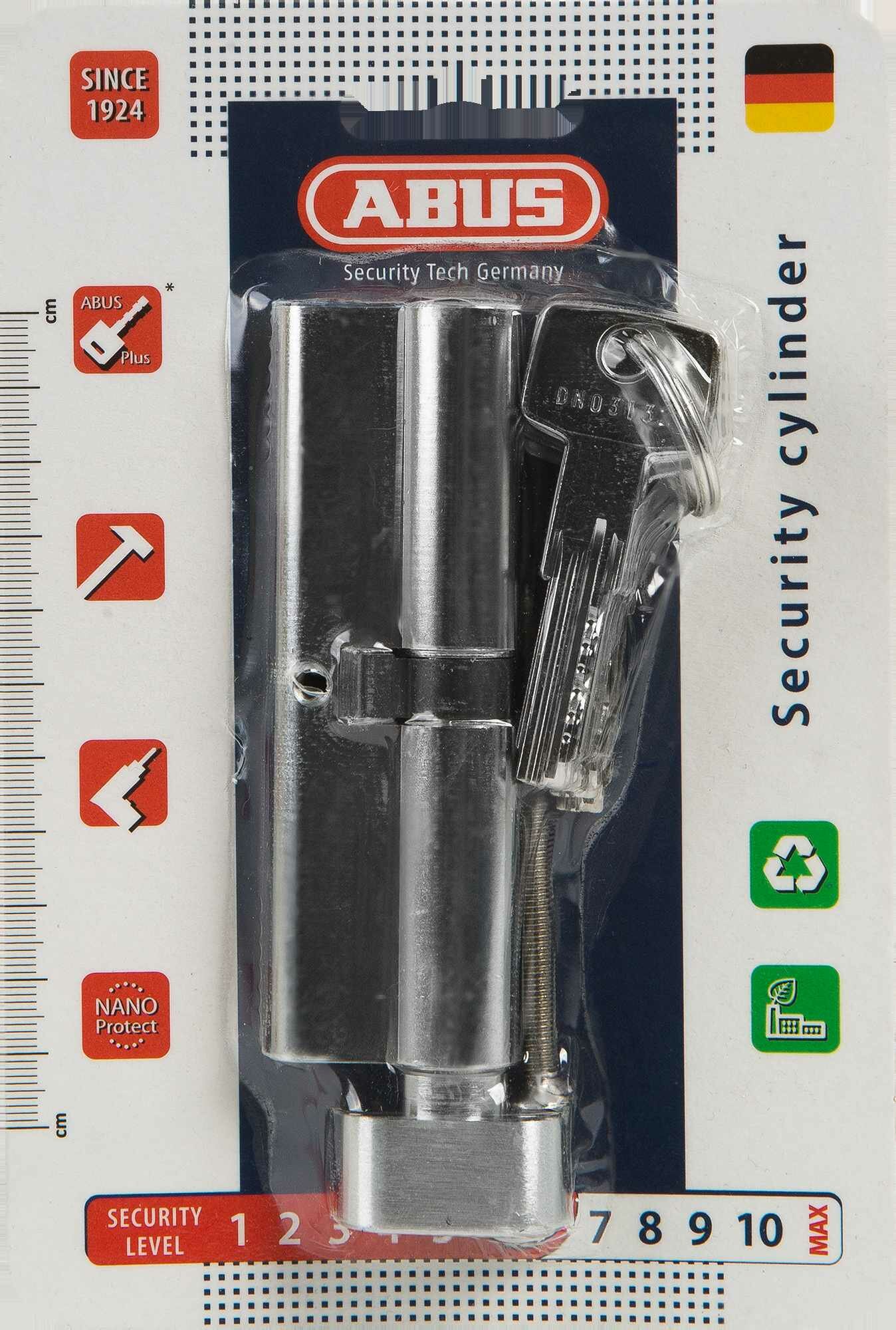 Цилиндр Abus KD6N Z50/K50, 50x50 мм, ключ/вертушка, цвет никель