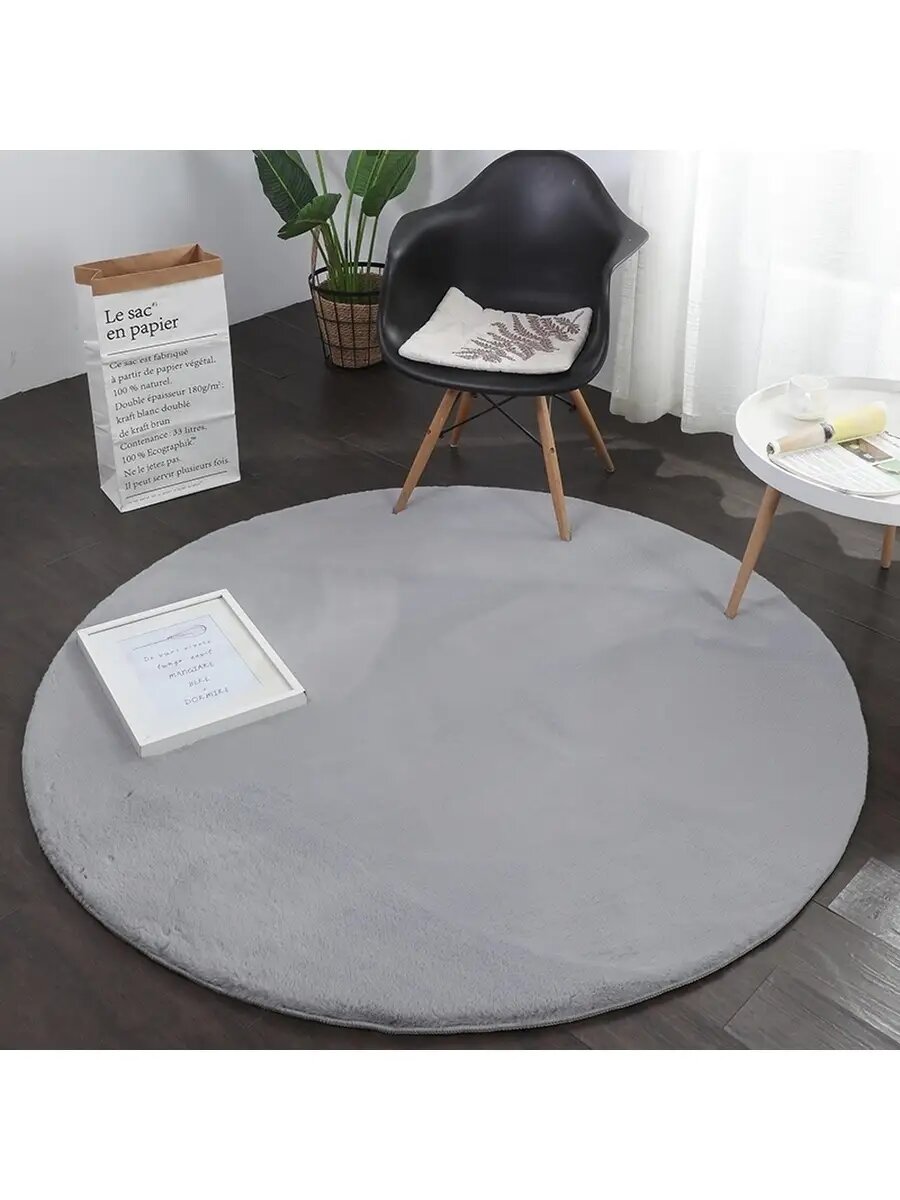 Коврик Natali's Carpets на пол в комнату, прикроватный, серый круглый 80х80 см