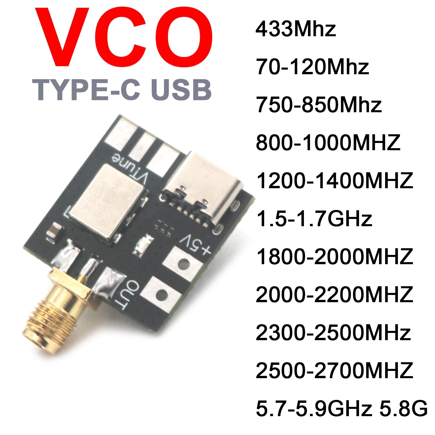 RF VCO модуль Dykbcells 433МГц 800МГц 900МГц 1.2ГГц 1.5ГГц 2.4ГГц 5.8ГГц 5700-5900Mhz