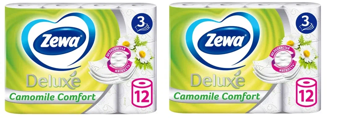 Туалетная бумага Zewa Deluxe Ромашка 3 слойная 12 штук, 2 уп