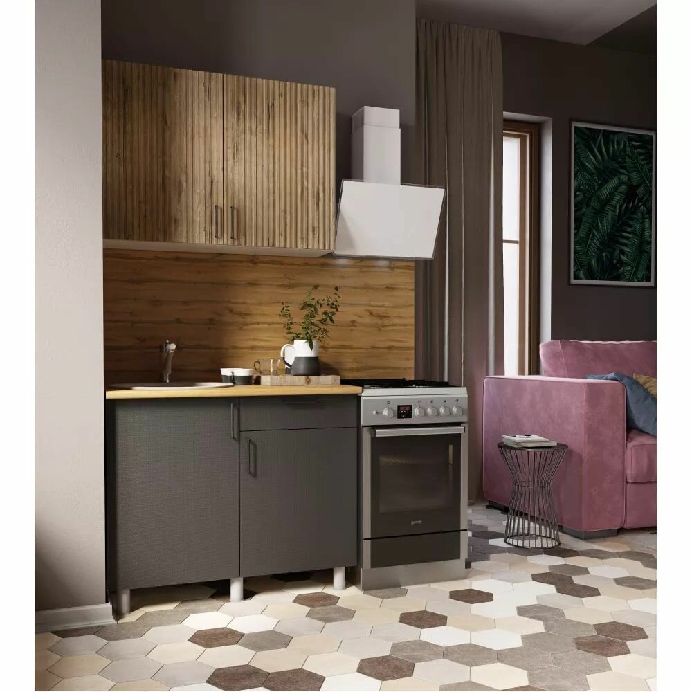 Кухня Кантри без столешницы 1 м Дуб канадский/Карбон вулкан 1000х430х2170 тэкс