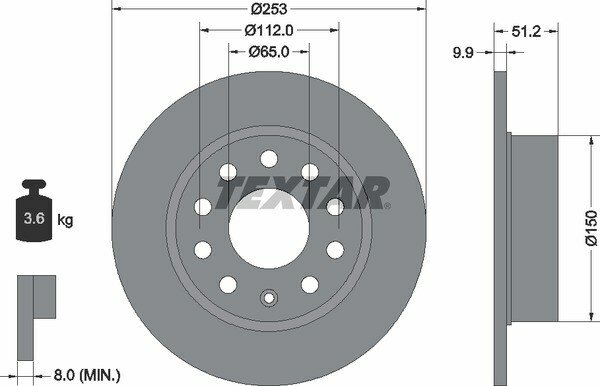 Диск тормозной задний с покрытием pro audi/seat/skoda/volkswagen textar 92120903