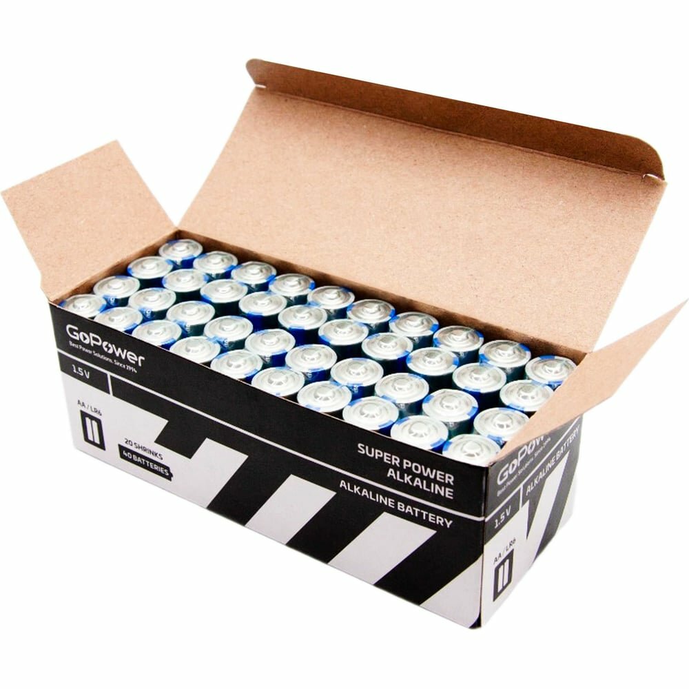 Батарейка GoPower LR6 AA Shrink 2 Alkaline 1.5V щелочная алкалиновая пальчиковая для эксплуатации