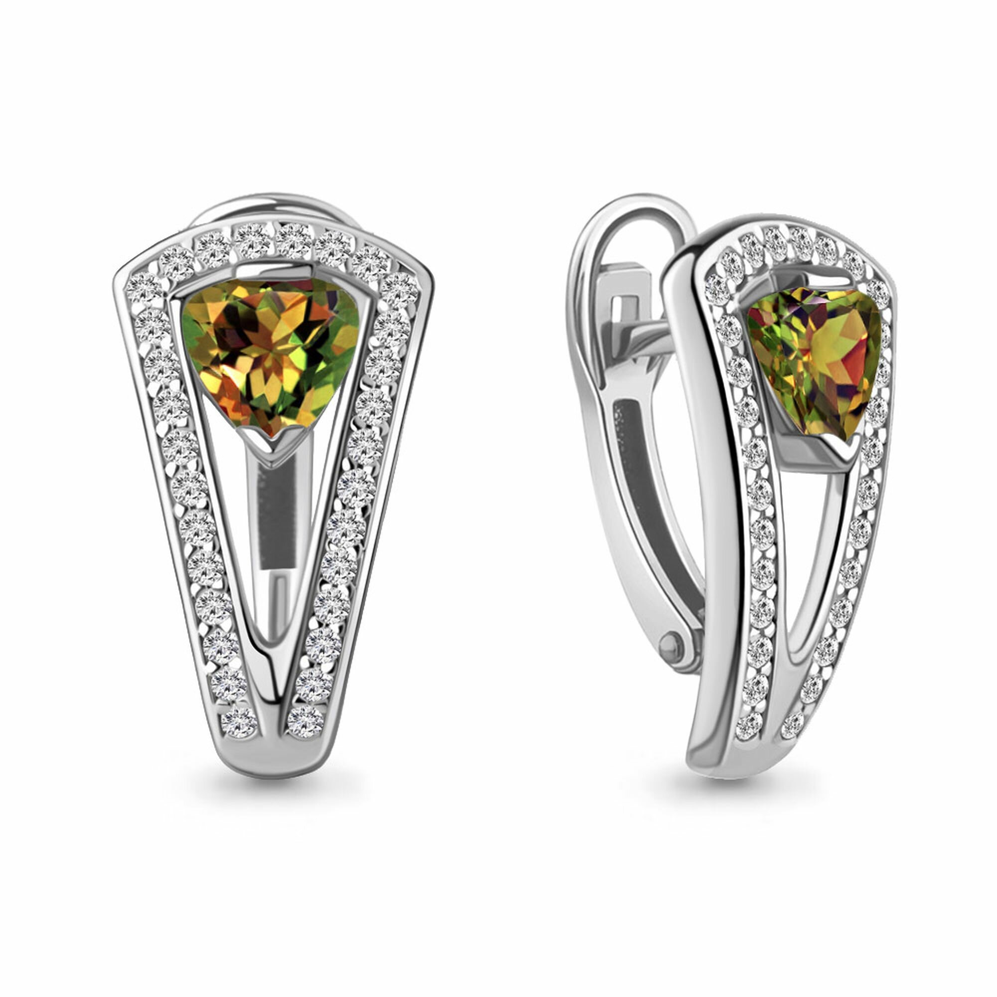 Серьги, серебро, 925 проба, родирование, султанит, фианит