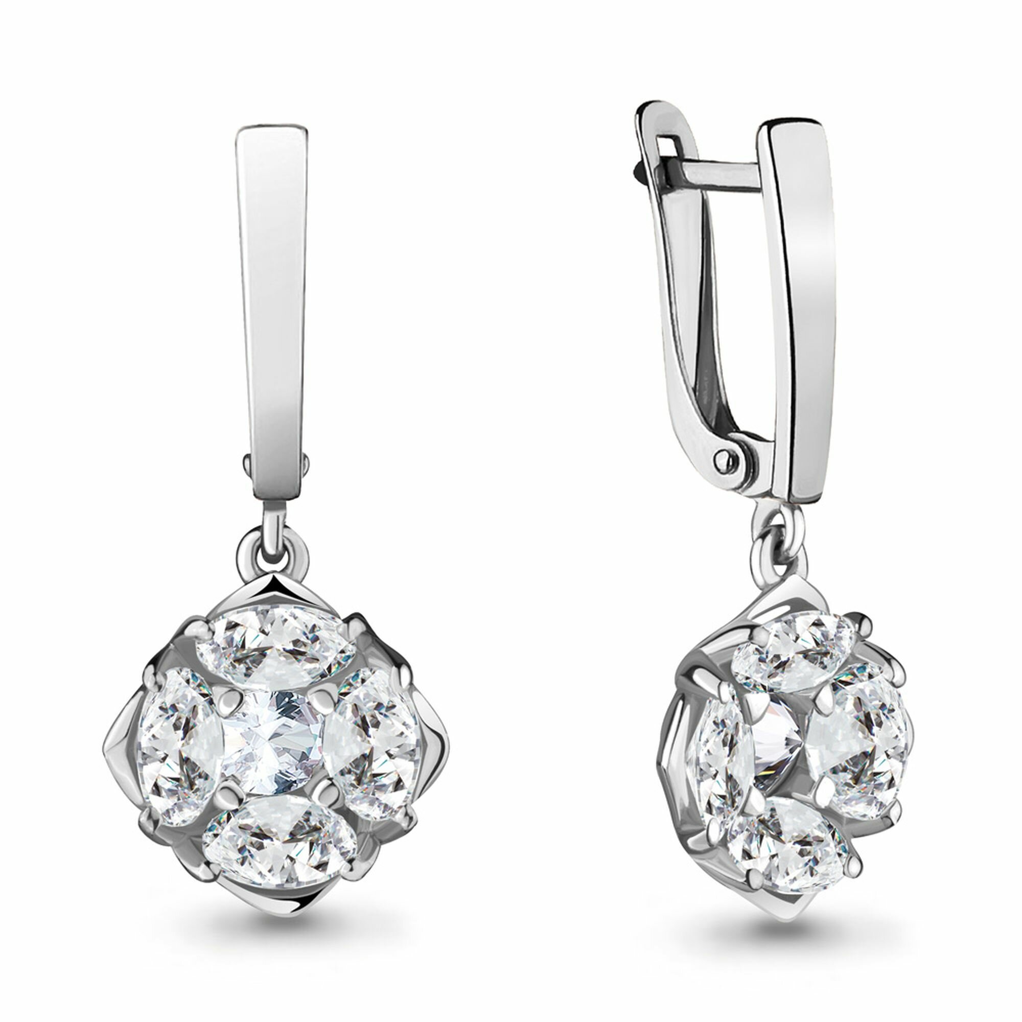 Серьги, серебро, 925 проба, родирование, фианит