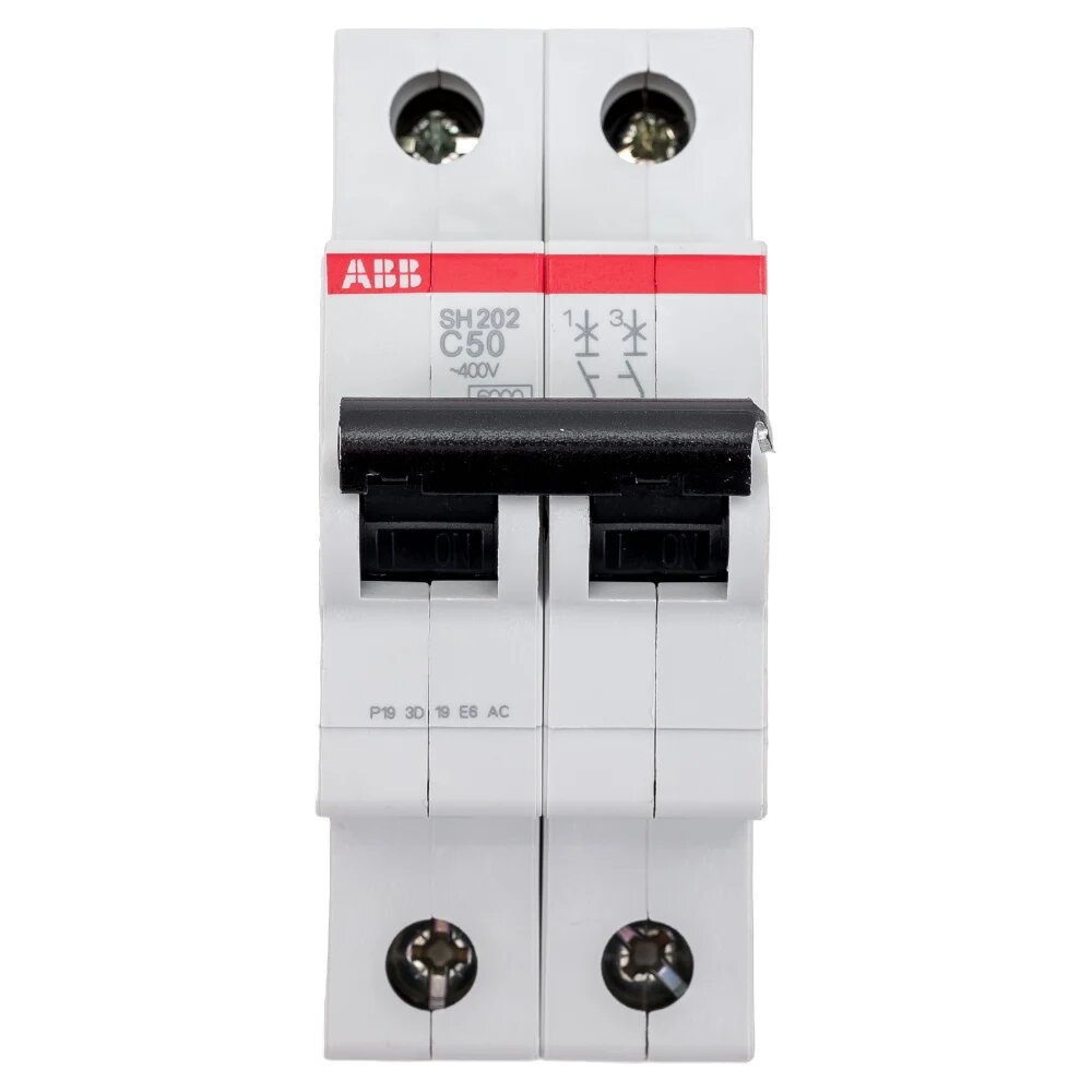 Автоматический выключатель ABB SH202 модульный двухполюсный с белым корпусом, монтаж на DIN‑рейку, защита IP20 класса