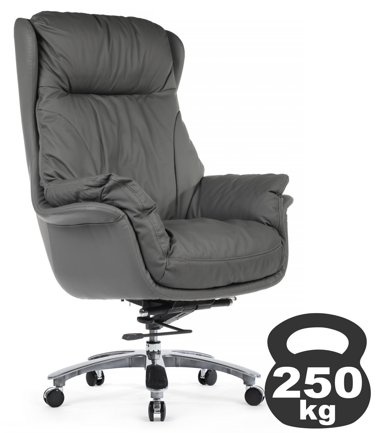 Кресло Leonardo A355 STOOL MARKET серый, натуральная кожа, металл, пластик, мягкое сиденье, с подлокотниками