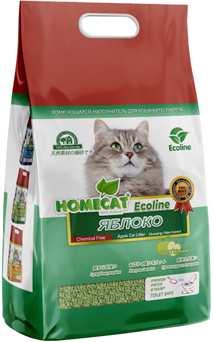 HOMECAT эколайн яблоко наполнитель комкующийся для туалета кошек (6 л)