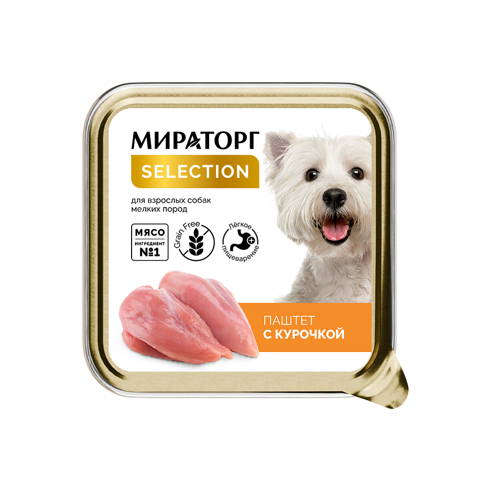 Мираторг Selection Корм для взрослых собак мелких пород, паштет с курочкой, 100 г