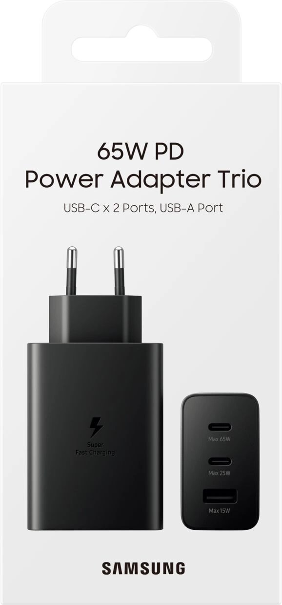 Адаптер питания Samsung 65W PD Trio USB-C x 2 Ports, USB-A (EP-T6530NBEGEU) оригинал, черный